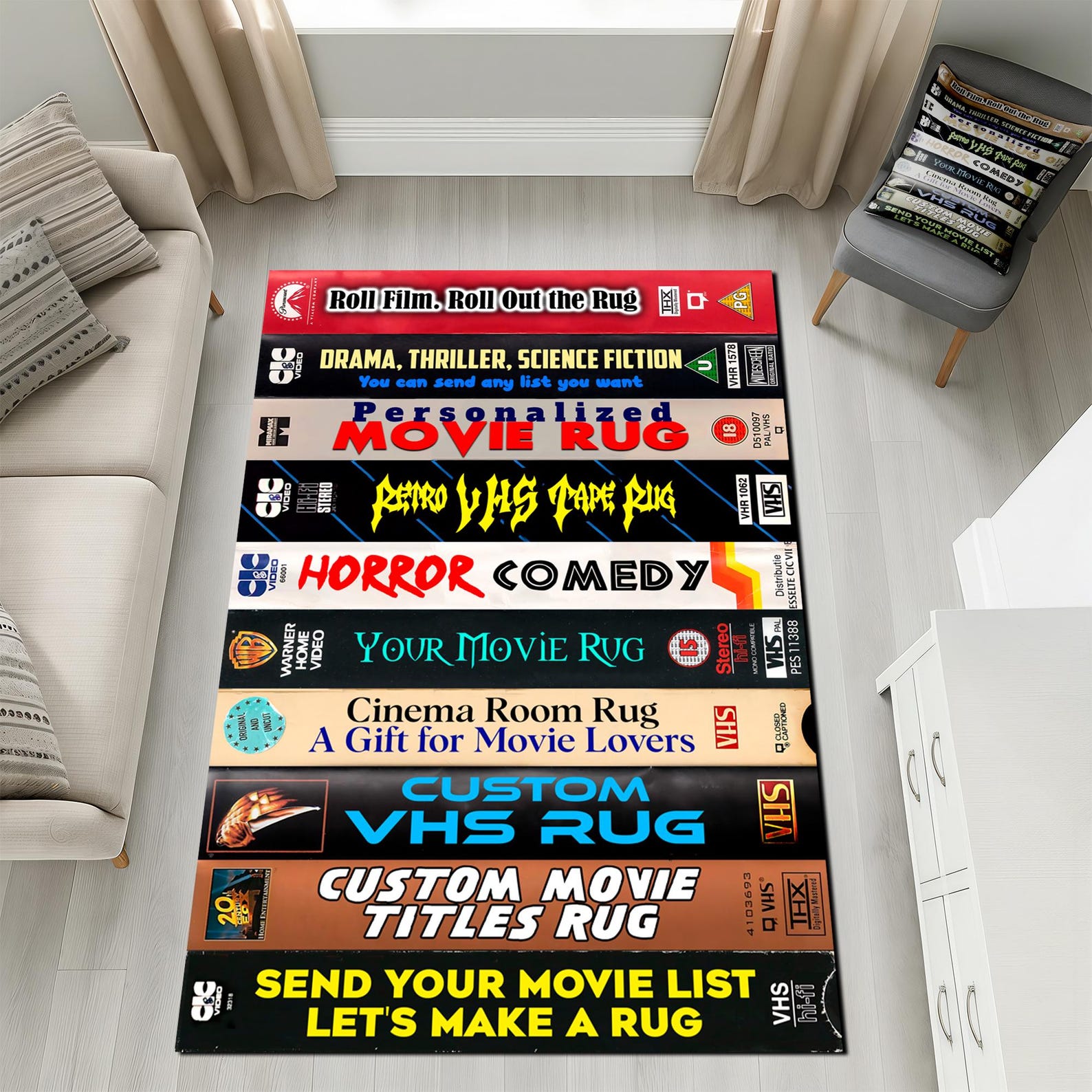 Custom VHS Cover Spine Rug, Custom Movie Titles Rug, Retro VHS Tape ...