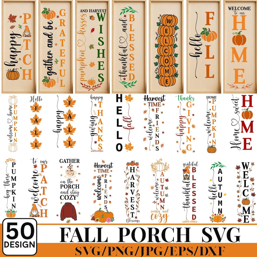 Fall Porch Sign Svg Bundle, Fall Welcome Sign Svg, Thanksgiving Porch ...