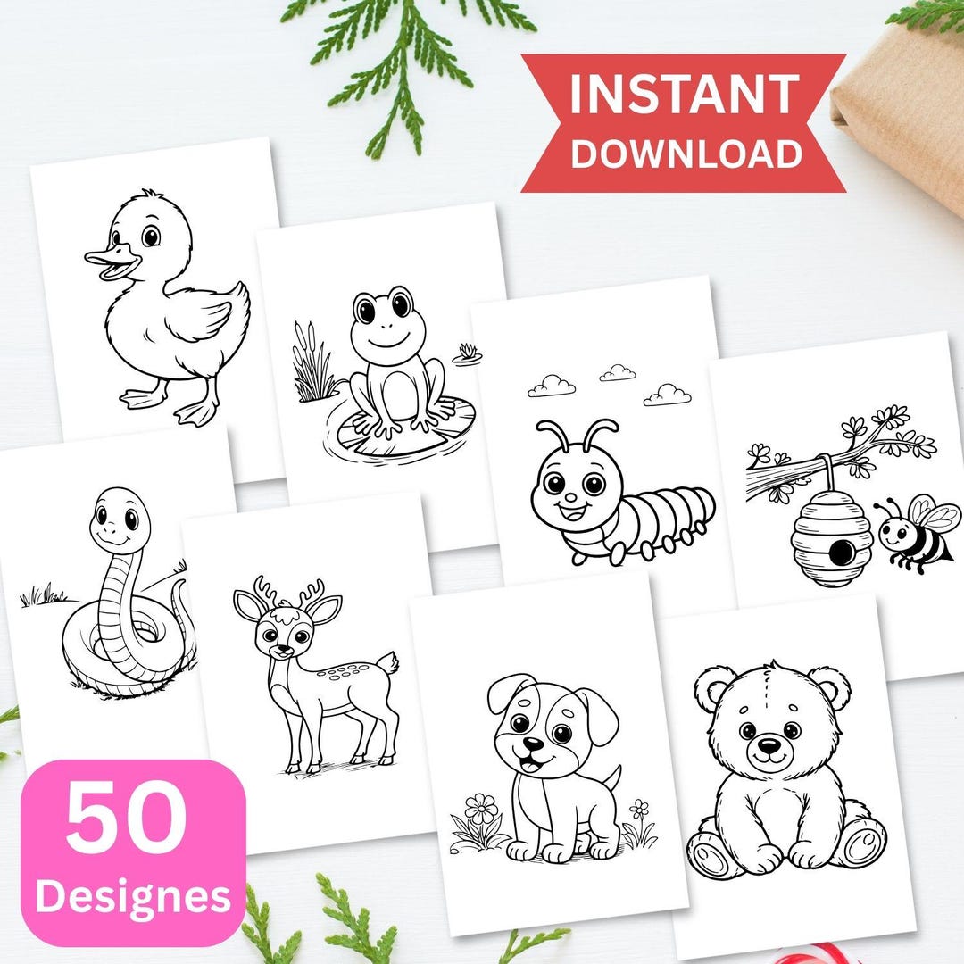 50 Animals Coloring Sheets, Printable Pages for Kids and Adults, Fun ...