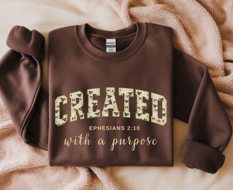 Christian Sheep Print Sweatshirt, Ephesians 2:10, Inspirational Sweater ...