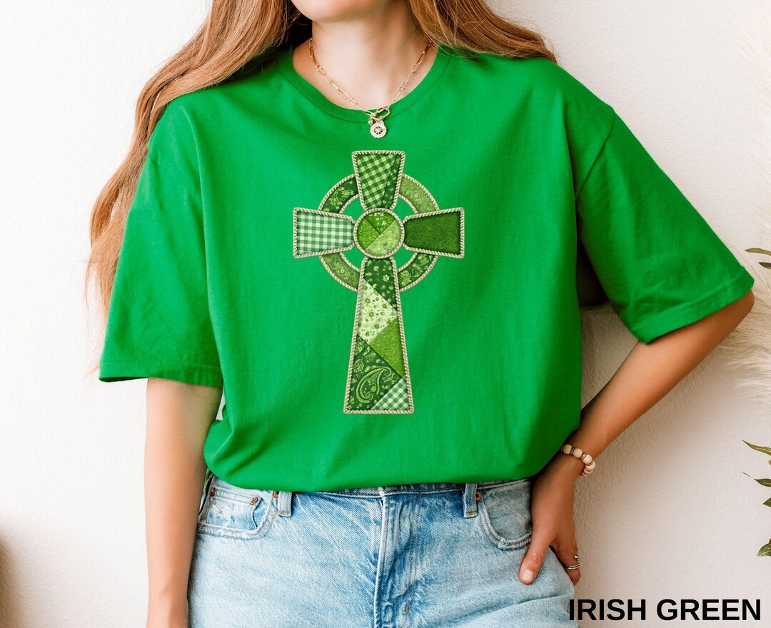 St Patrick’s Day Faux Quilted Celtic Cross Shirt, Patchwork Irish Cross ...