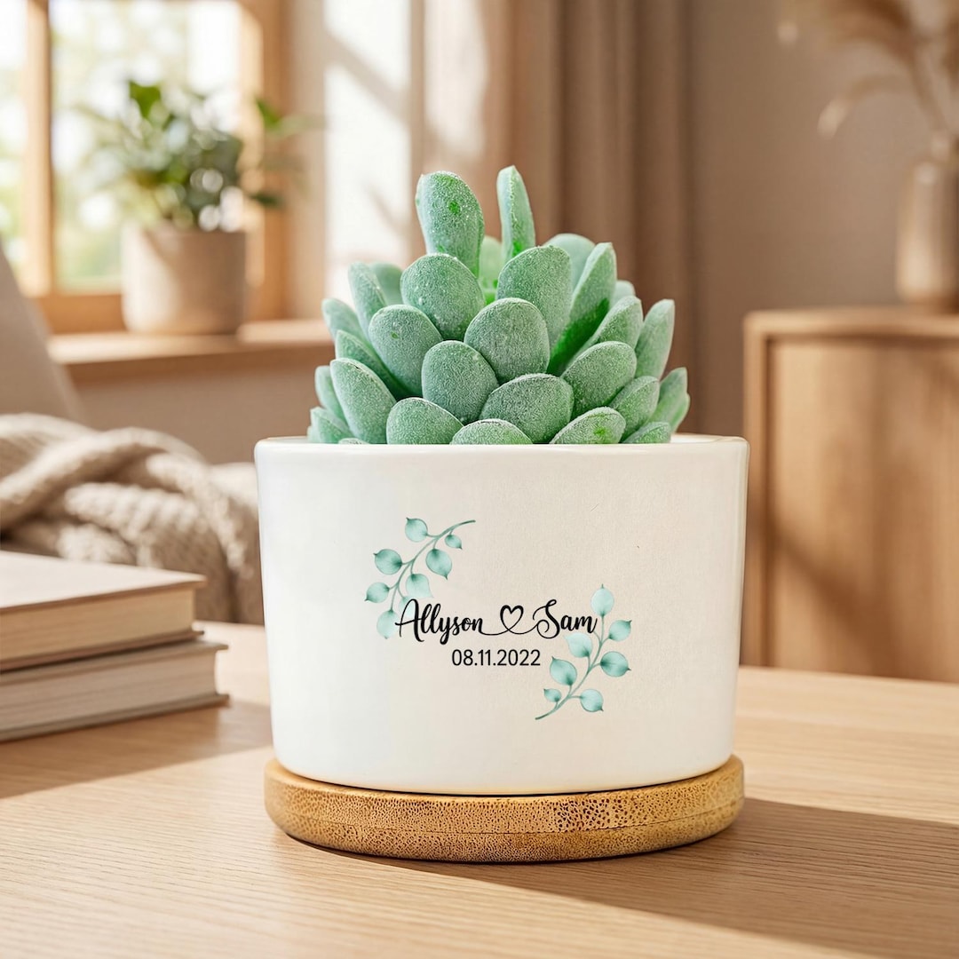 Personalized Plant Pot With Name & Date, Minimal Botanical Planter for ...