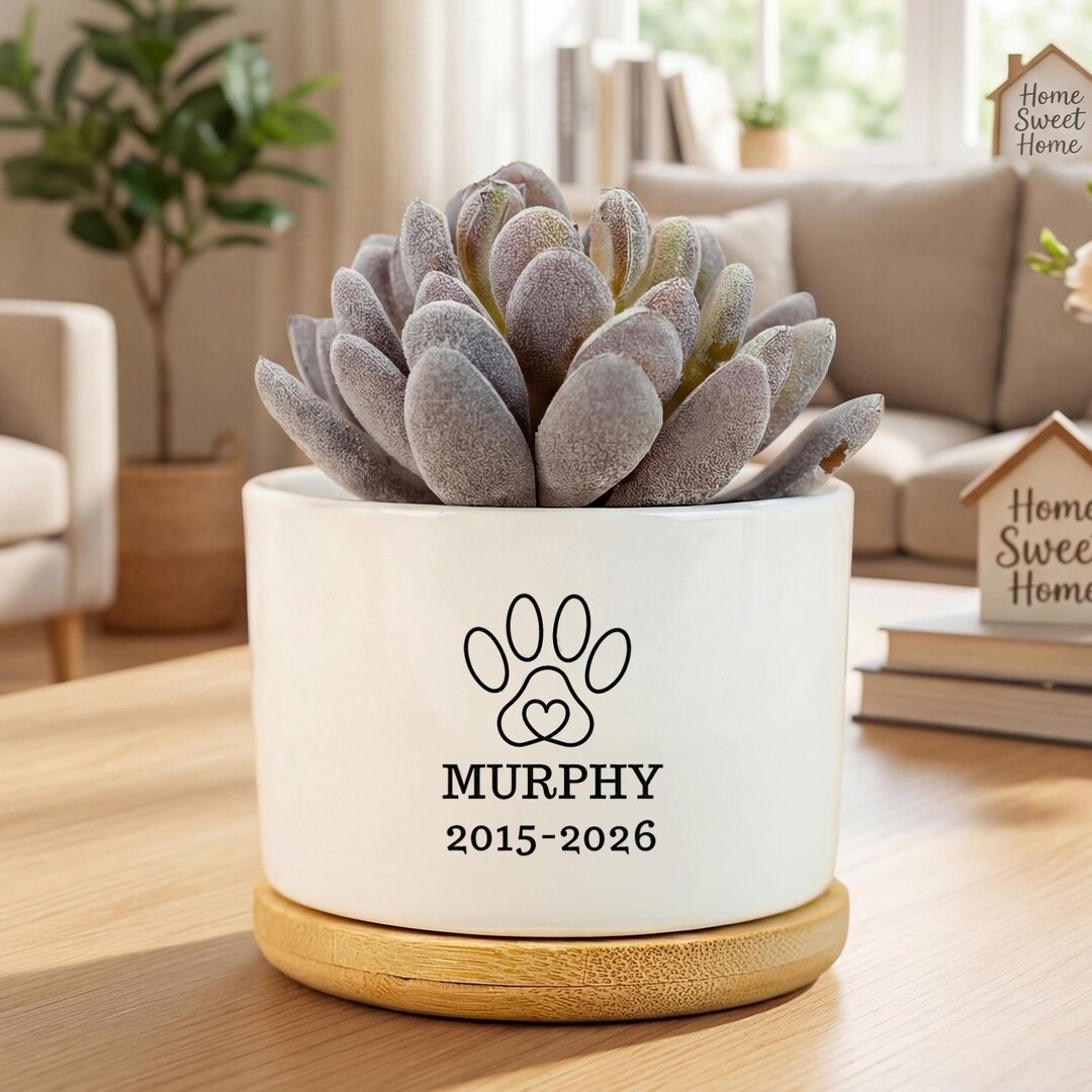 Personalized Pet Memorial Ceramic Planter Pot With Paw Print, Custom ...