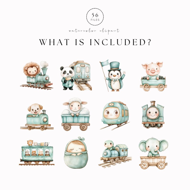 Watercolor Baby Train Clipart, Animals, Nursery Graphics (digital ...