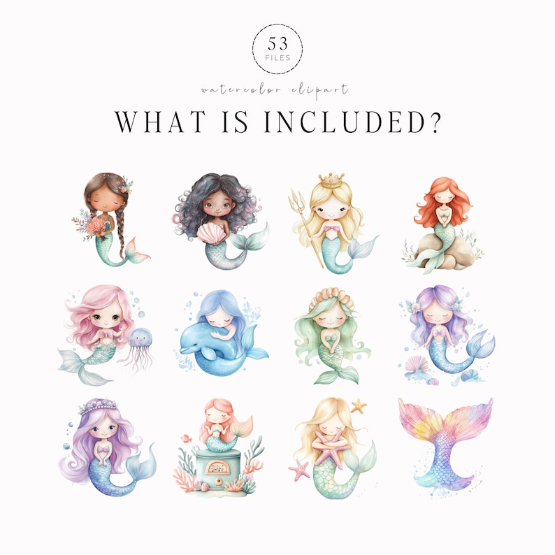 Watercolor Mermaid Clipart Bundle, Pastel Under the Sea Graphics ...