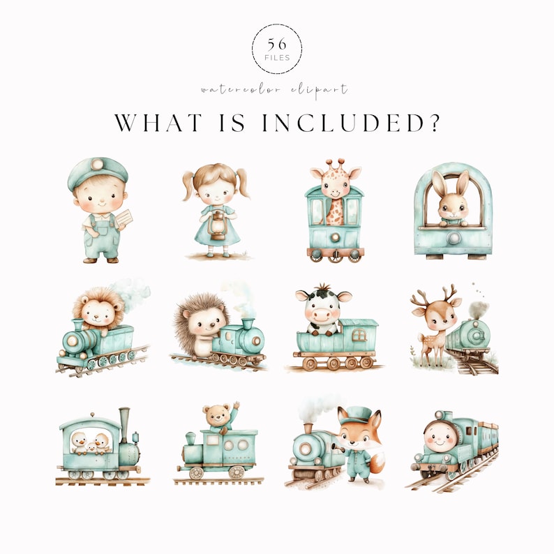Watercolor Baby Train Clipart, Animals, Nursery Graphics (digital ...