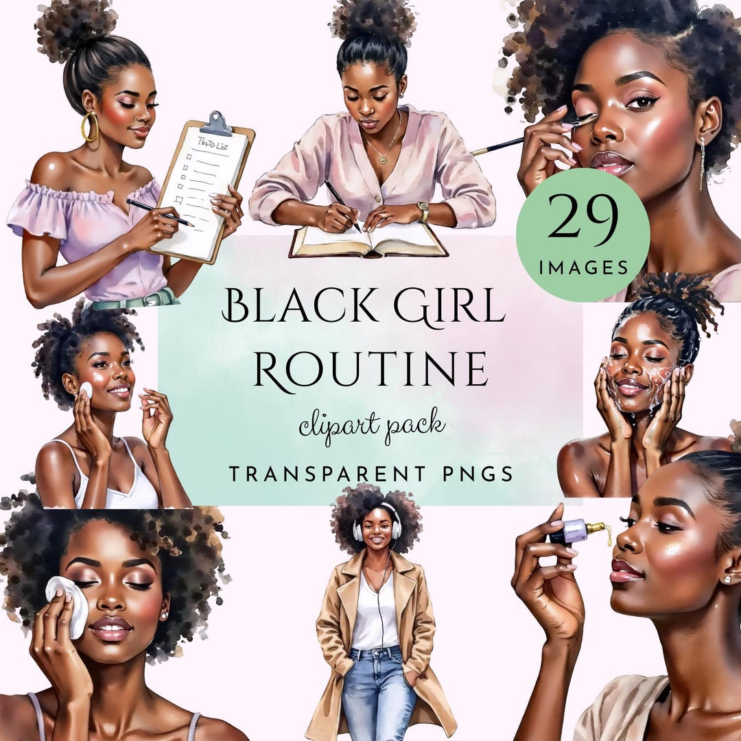Black Girl Routine Clipart Pack, Self Care for Commercial Use (digital ...
