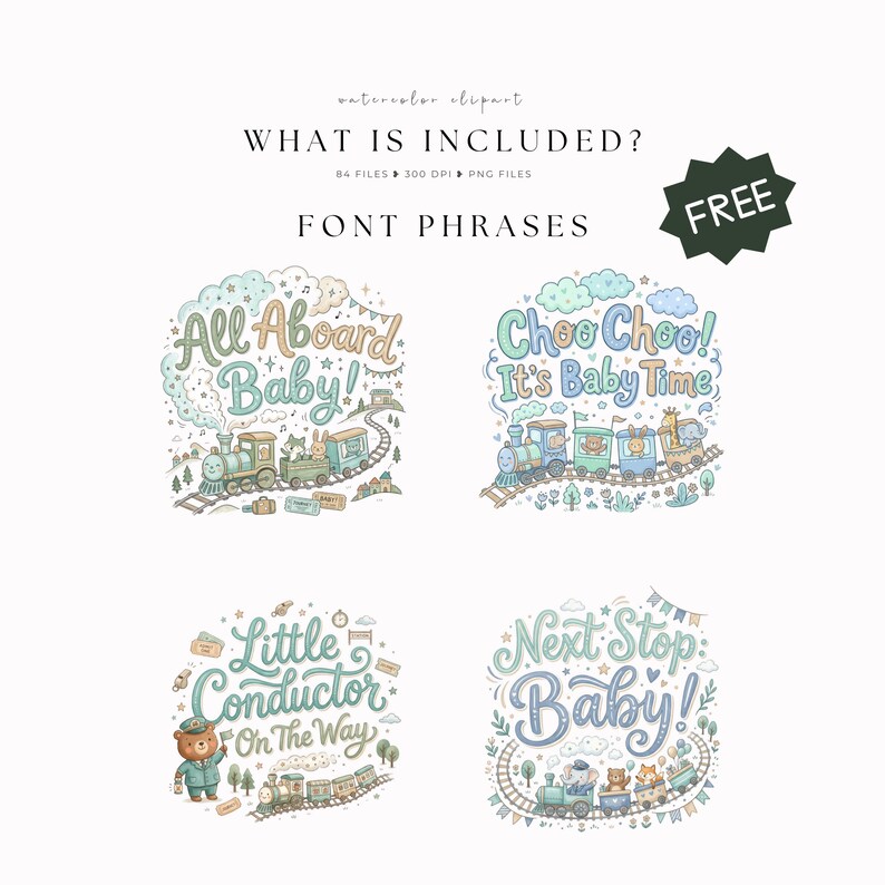 Watercolor Baby Train Clipart, Animals, Nursery Graphics (digital ...