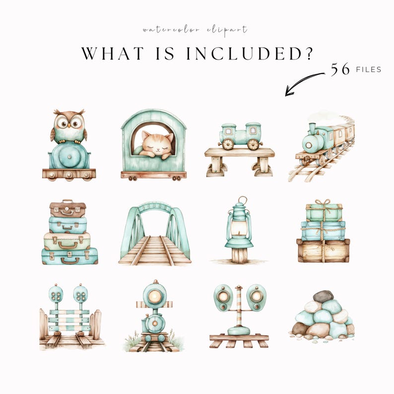 Watercolor Baby Train Clipart, Animals, Nursery Graphics (digital ...