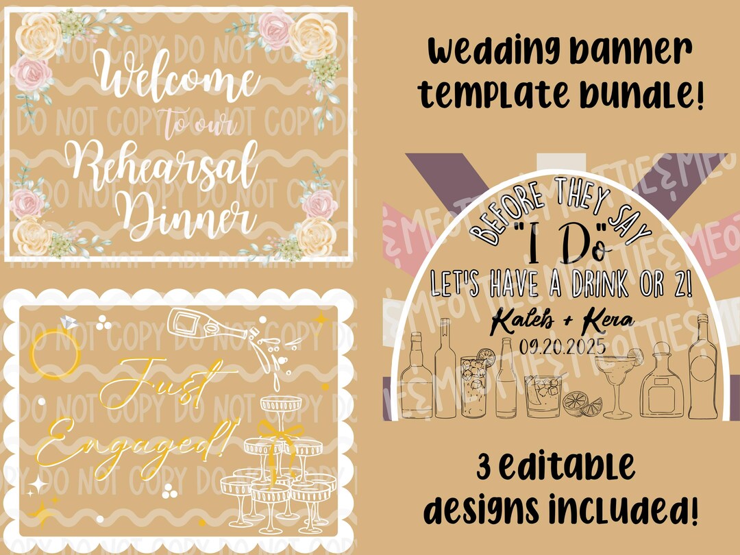 Editable Wedding Banner Template BUNDLE | Rehearsal Dinner, Engagement ...
