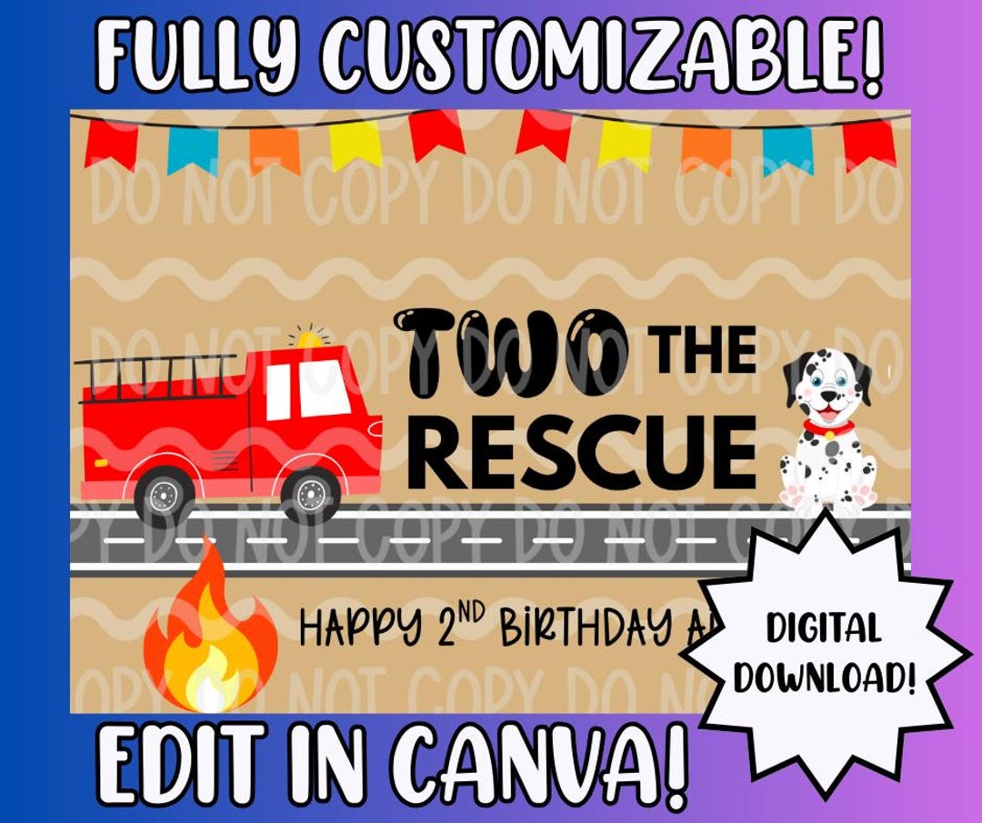 Two the Rescue Birthday Banner Template | Editable Canva (digital ...