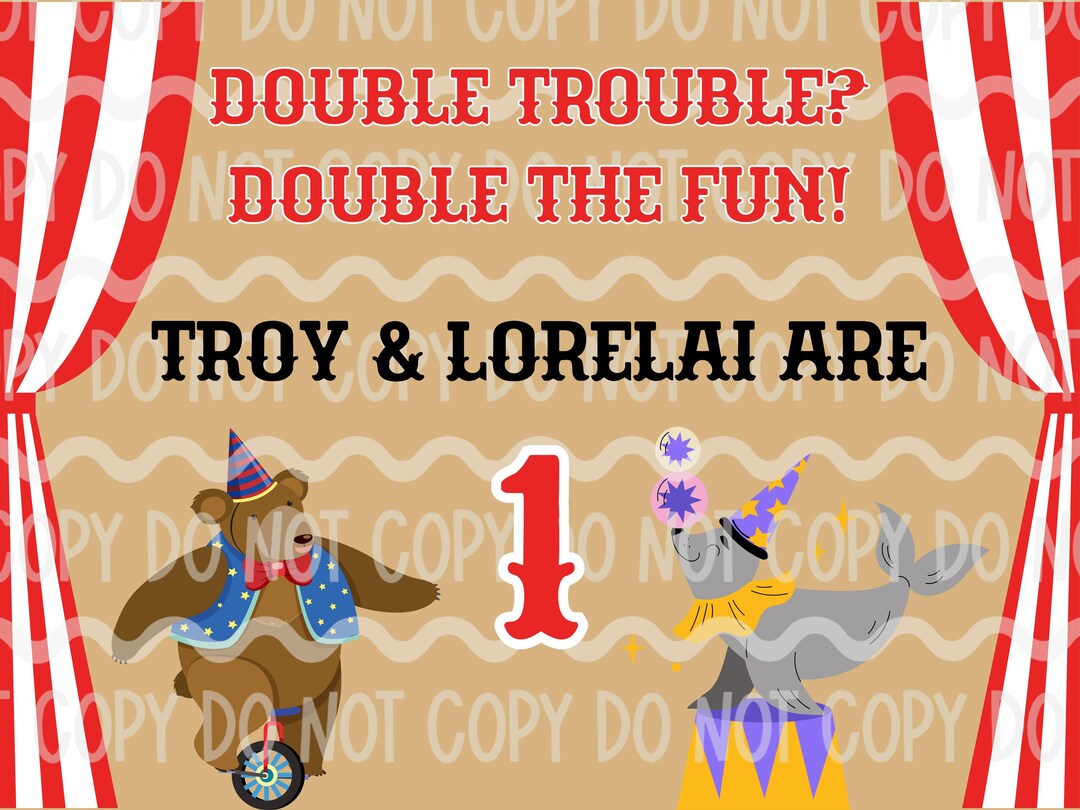 Double Trouble Double Fun Birthday | Circus Birthday Banner Template ...
