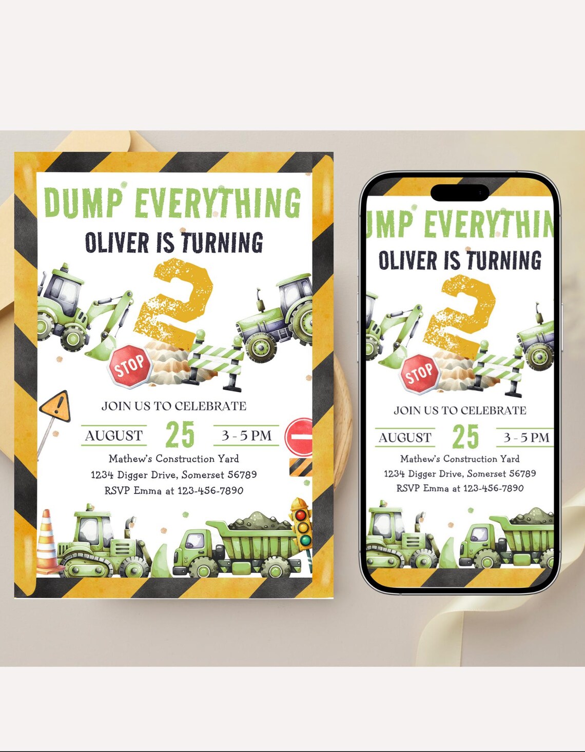 Construction Birthday Invitation: Editable Truck Party, Digger Theme ...