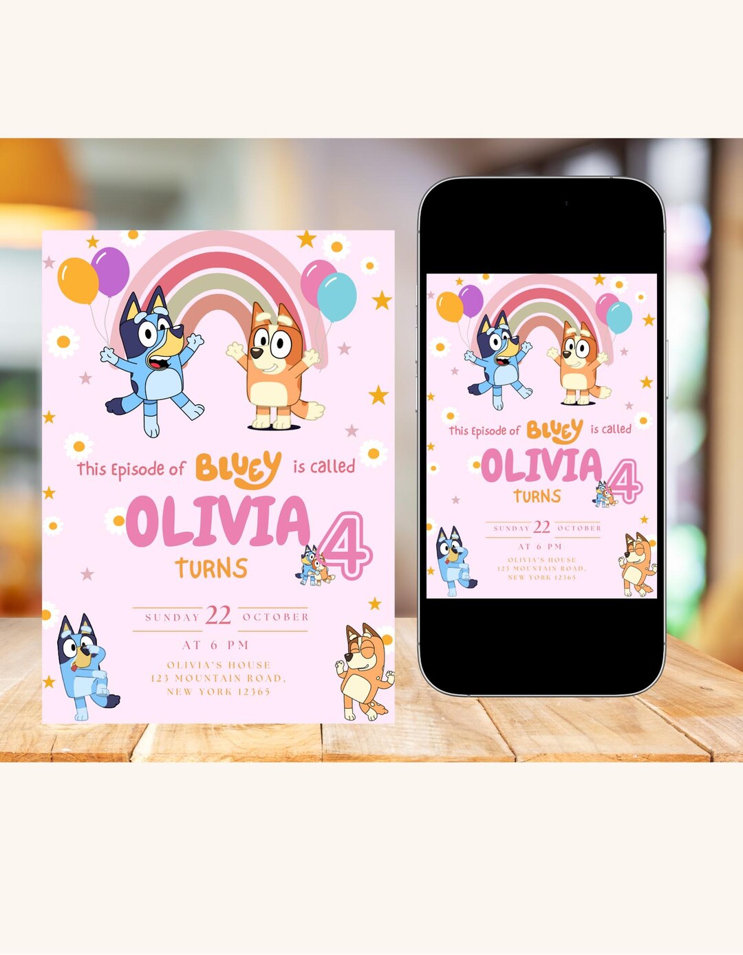 Bluey Birthday Invitation Bing Birthday Invitation Editable Bluey and ...