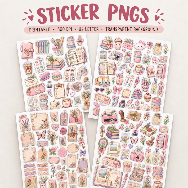 Printable Sticker Sheets, Cottagecore Journal Stickers Set, Planner ...