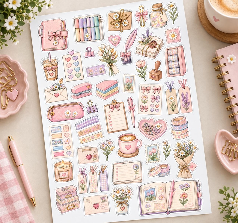 Printable Sticker Sheets, Cottagecore Journal Stickers Set, Planner ...