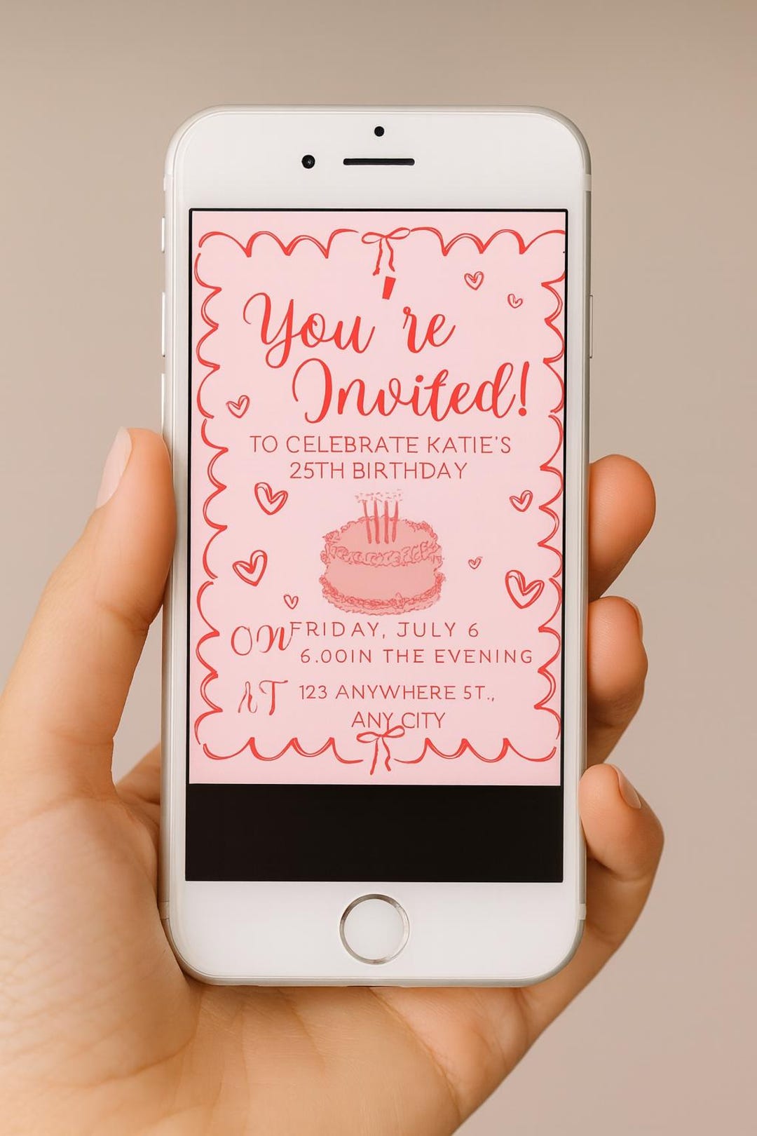 Editable Birthday Invitation Template | Pink Cake & Hearts Design ...