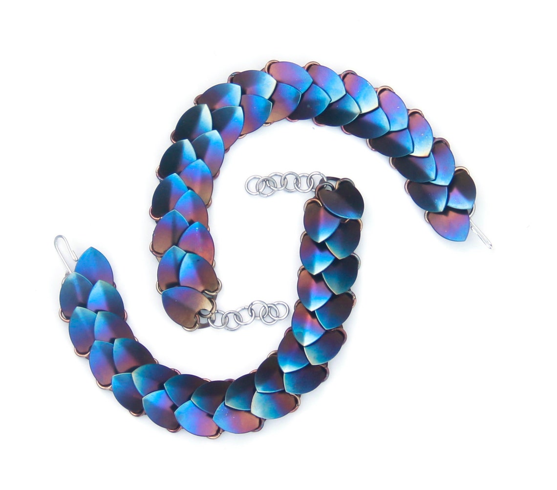 Heat-Colored Titanium Scale Maille Bracelet | Etsy