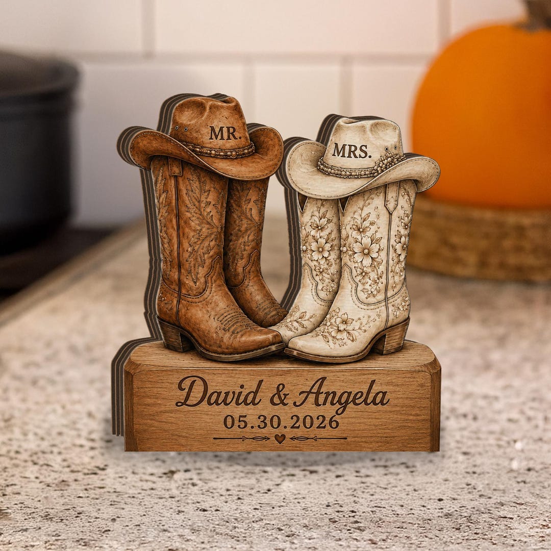 Personalized Cowboy Boots Wooden Block: Custom Western Wedding Mr and ...