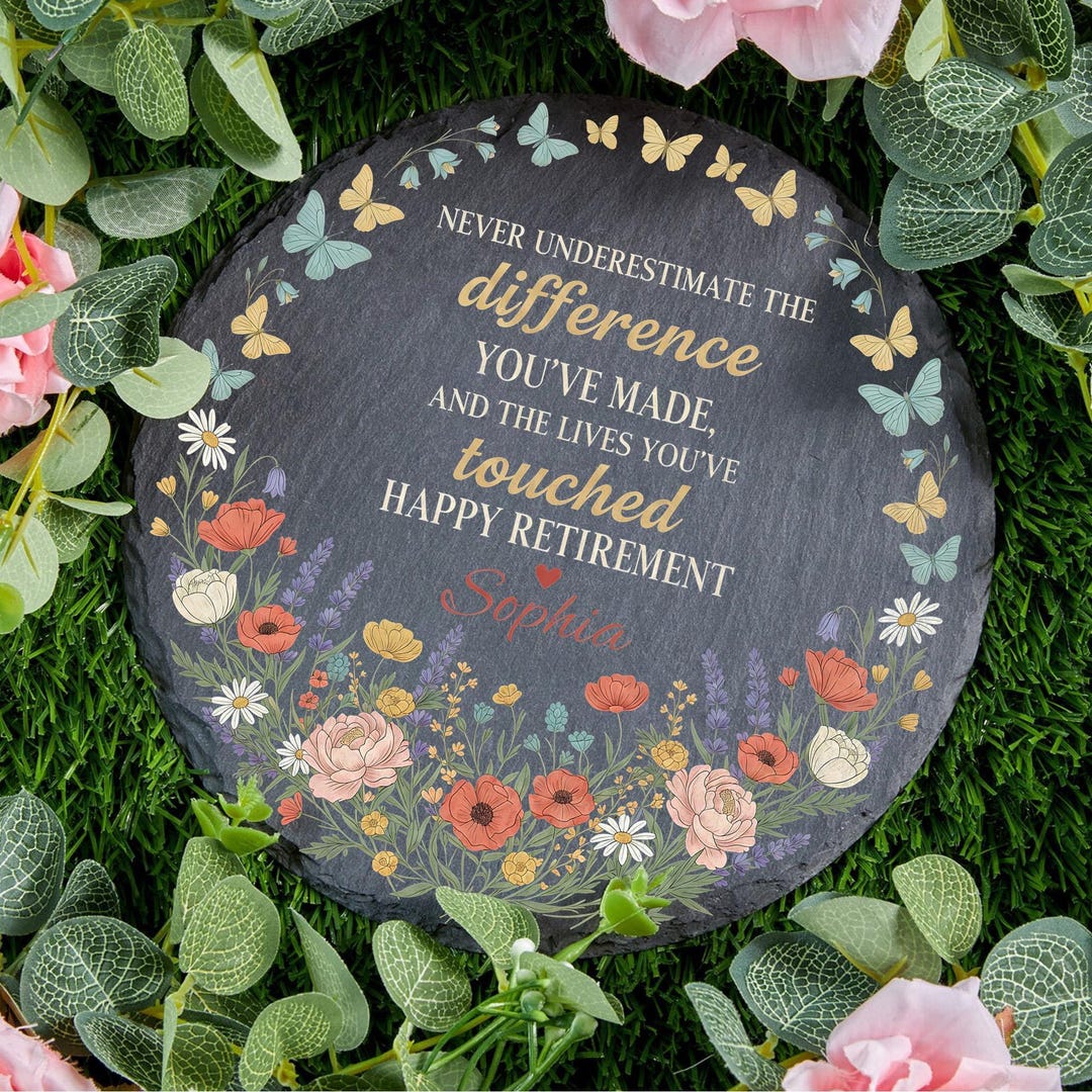 Personalized Slate Garden Stone: Custom Retirement Plaque Round Floral ...