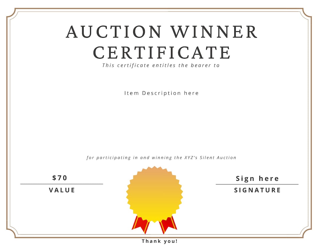 Auction Winner Certificate - Etsy
