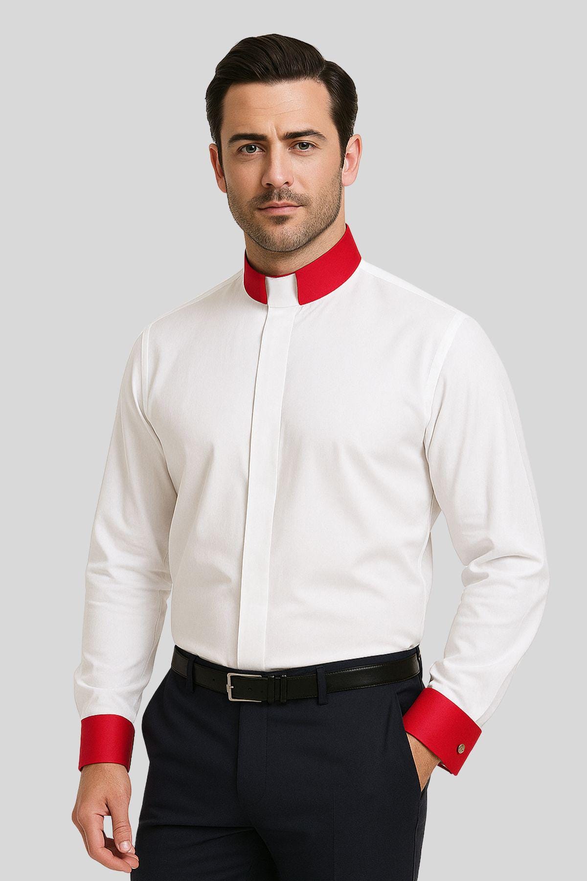 Men’s Church Wear Shirt | Tab Collar French Cuff | Long & Half Sleeve ...