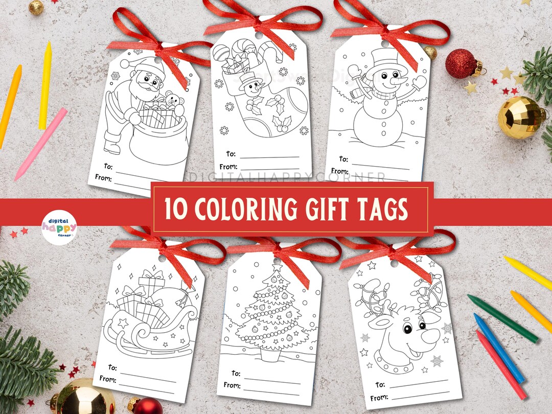 Colorable Christmas Gift Tags, Kids Activity (PDF) - Etsy