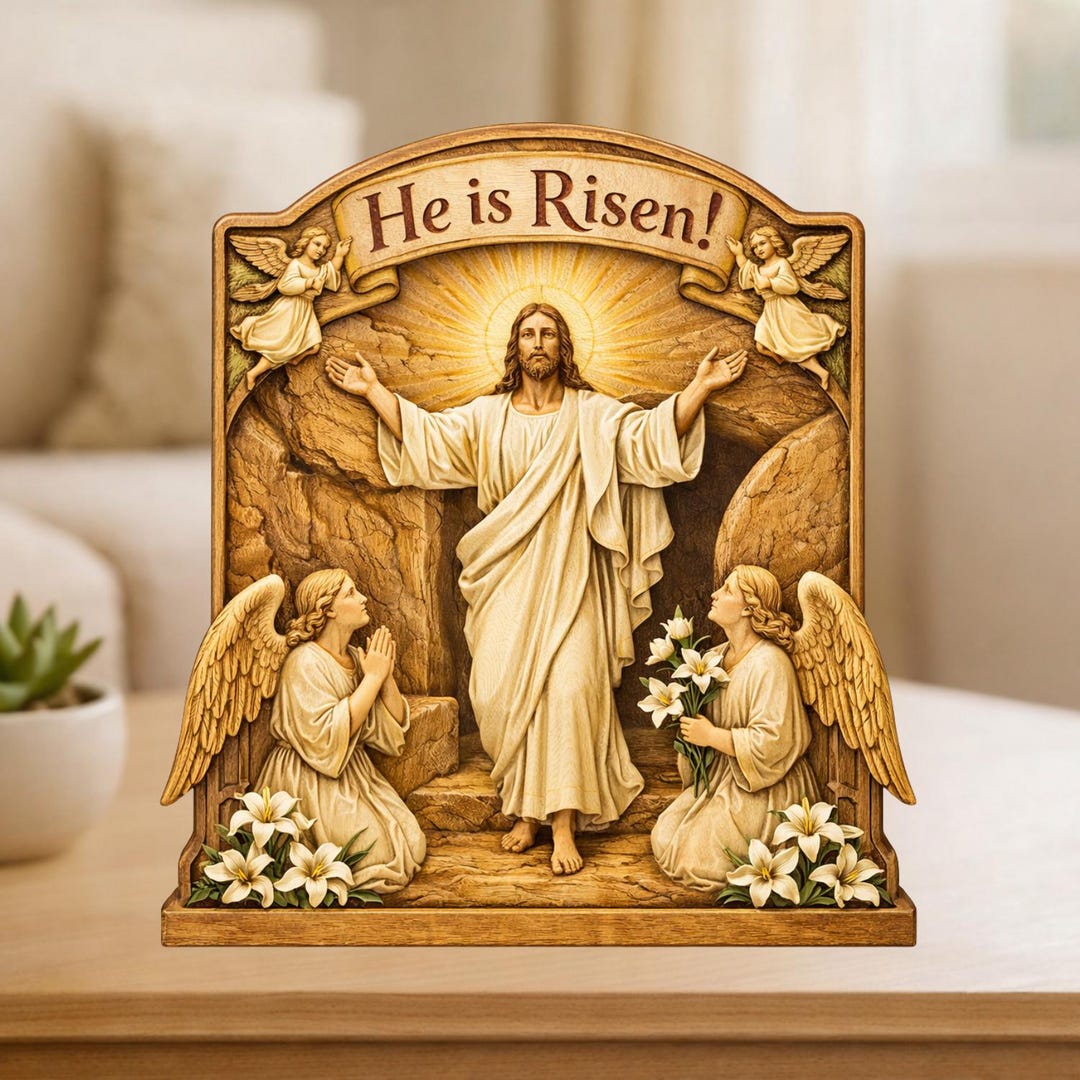 He is Risen Wooden Block Decor, Resurrection of Jesus Christian Art ...