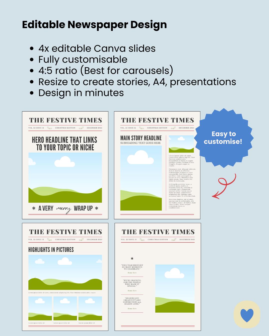 Editable Newspaper Template Canva Design | Social Media Carousel ...
