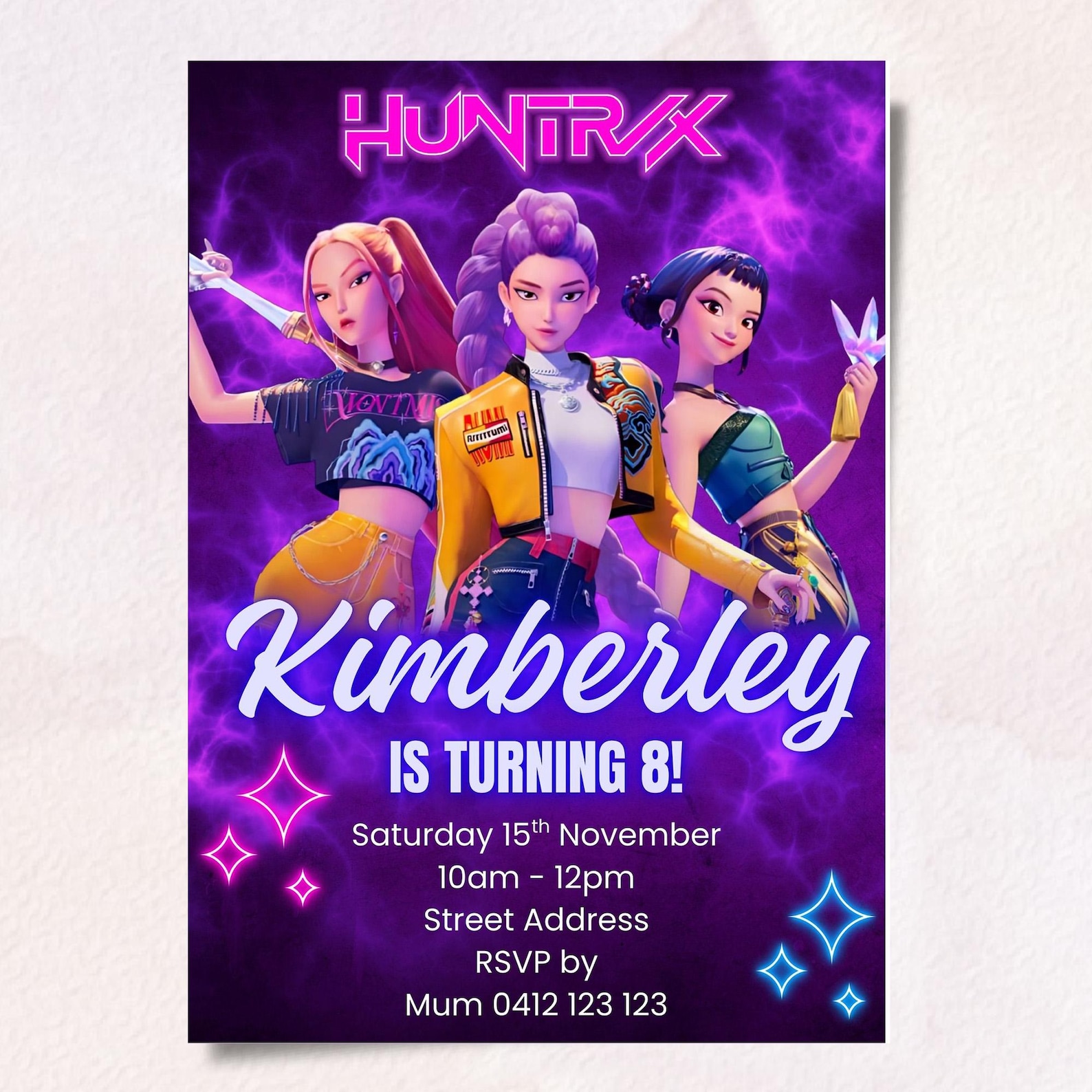 Editable Kpop Demon Hunter Huntrix Birthday Invitation, Printable ...