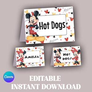 Editable Minnie and Mickey Mouse Birthday Table Tents, Place Cards ...
