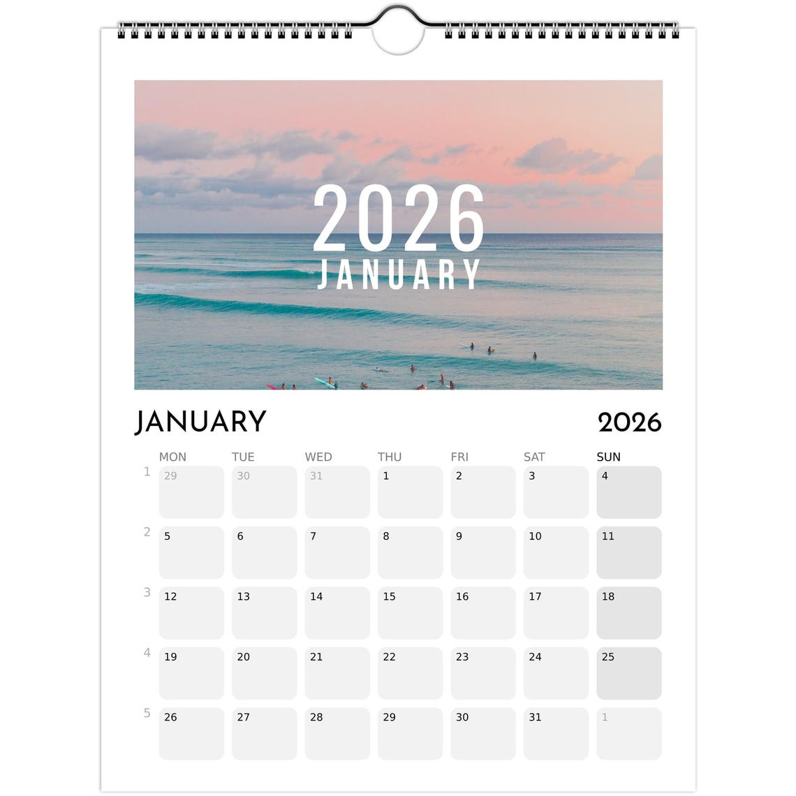 Single Sided Letter Size Wall Calendars 2026 US and Canada Printable ...