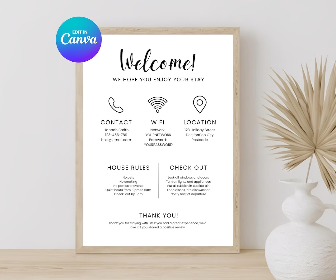 Editable Airbnb Welcome Sign Template: Minimalist Vacation Rental Decor ...