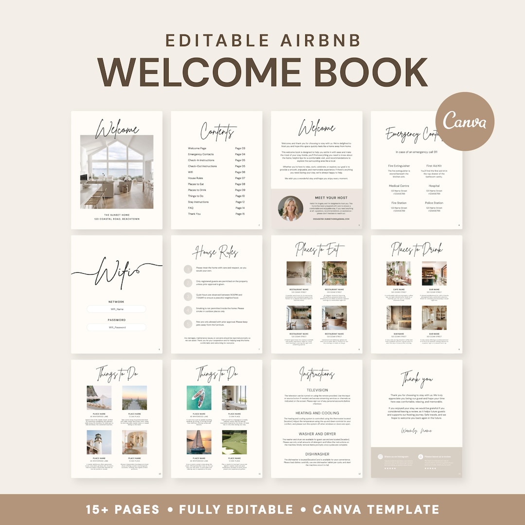 Airbnb Welcome Book Template | Editable Digital Mobile Canva Guest ...