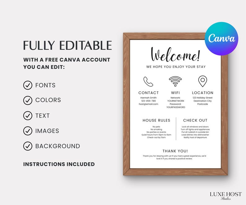 Editable Airbnb Welcome Sign Template: Minimalist Vacation Rental Decor ...