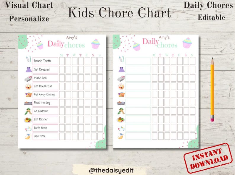 Editable Kids Chore Chart | Printable Daily Routine Chart for Kids ...