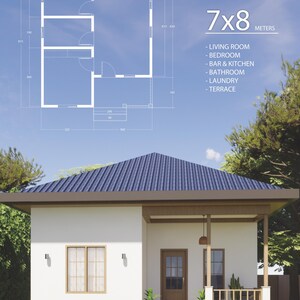 Small House Plan 7x8 Meter|56 M2|23x26 Feet|602 Sqft - PDF File - Etsy
