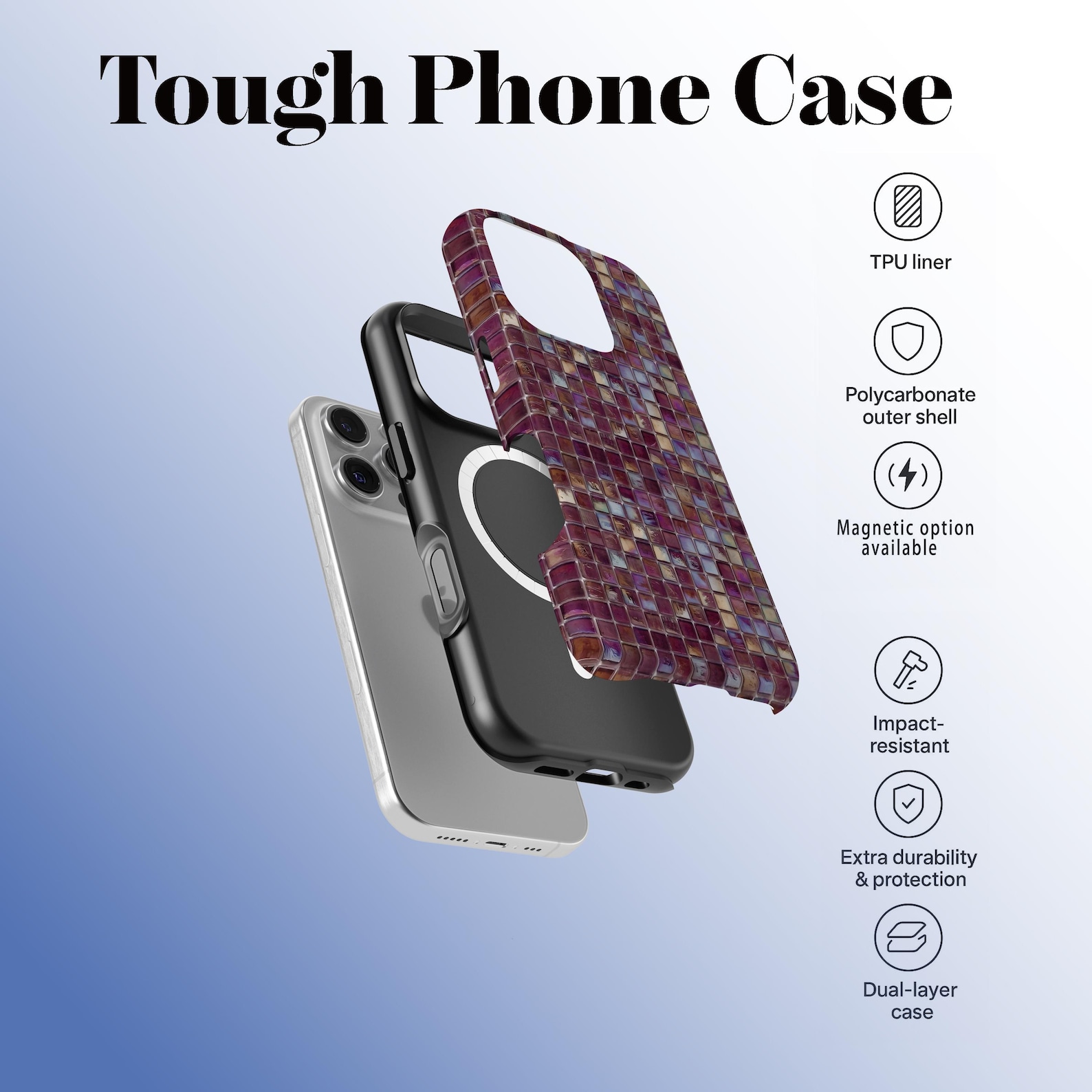 Purple Mosaic Tile Phone Case, Artistic Glass Texture Design, iPhone 17 ...