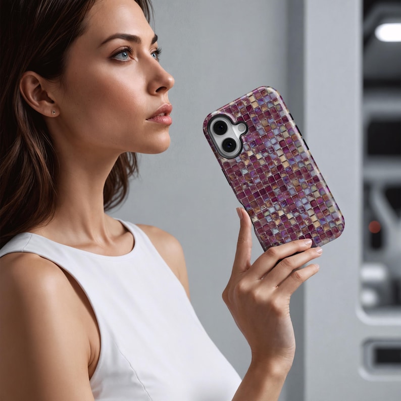 Purple Mosaic Tile Phone Case, Artistic Glass Texture Design, iPhone 17 ...