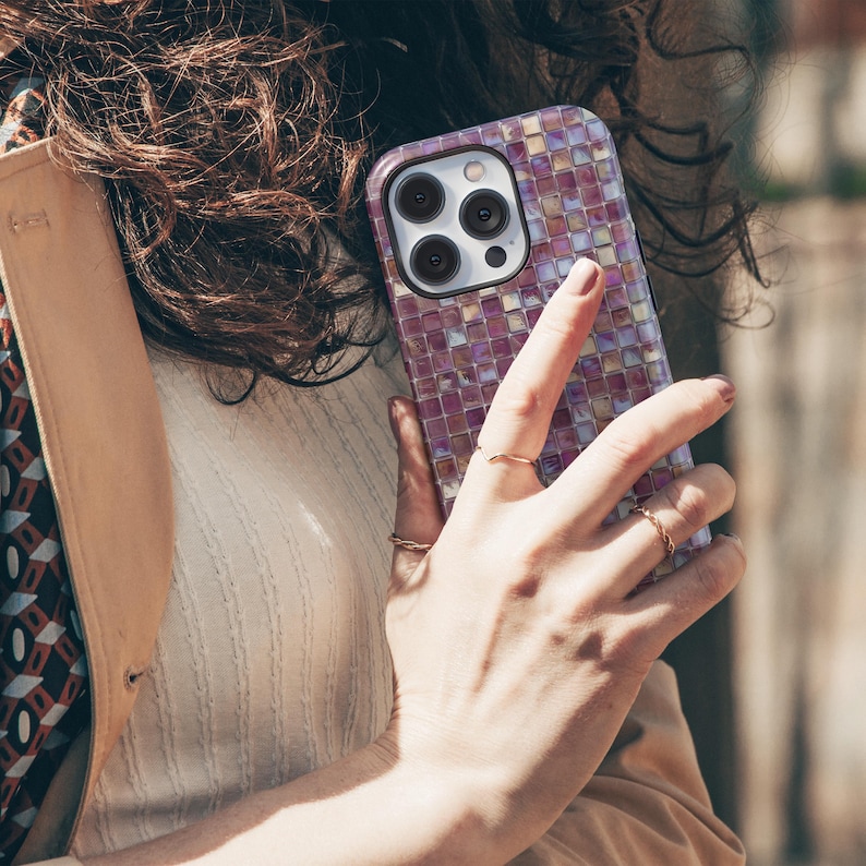 Purple Mosaic Tile Phone Case, Artistic Glass Texture Design, iPhone 17 ...