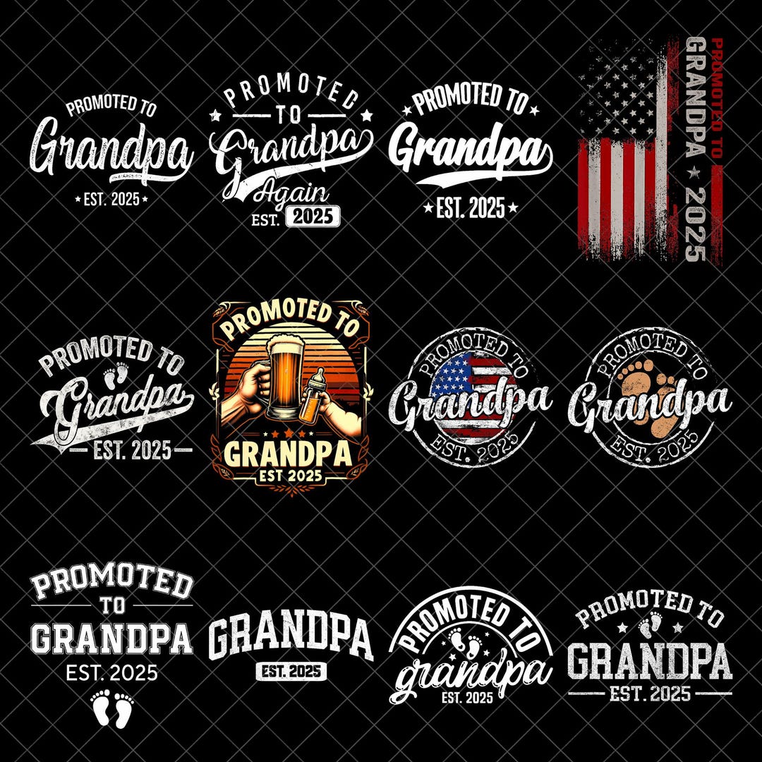 Promoted to Grandpa Est 2025 Png Bundle, New Grandparents Png, First ...