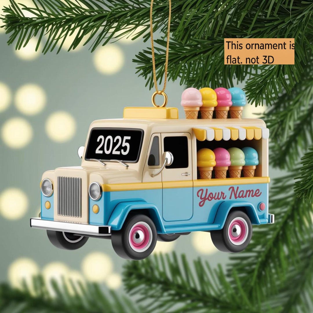 Personalized Christmas Ice Cream Van Name 2D Flat Acrylic Ornaments ...
