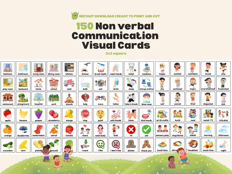 150 Nonverbal Communication Visual Cards Autism Visual Aid Printable ...