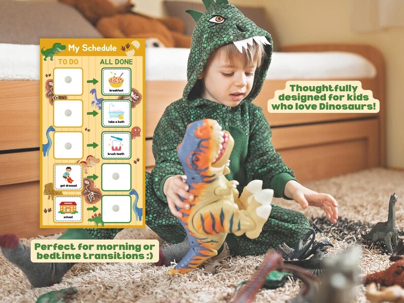 Dinosaur Visual Schedule With Activity Icons - 5 Routine Slots - Autism ...