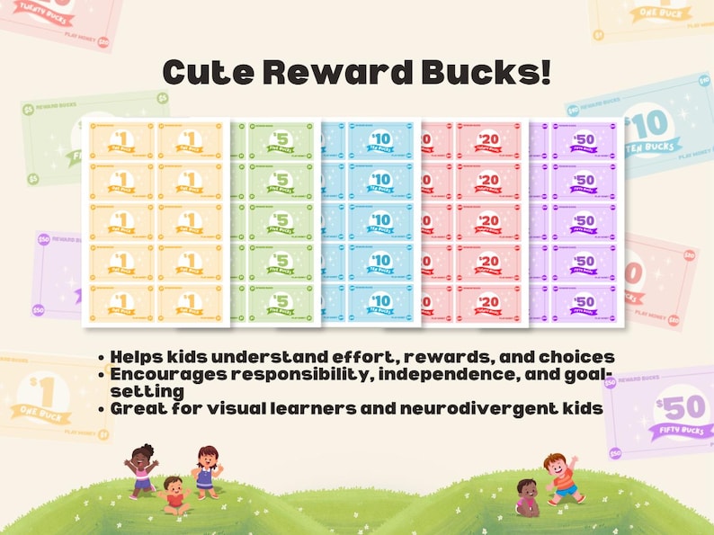 Editable Reward Bucks Kids Printable Play Money Reward Allowance Chore ...