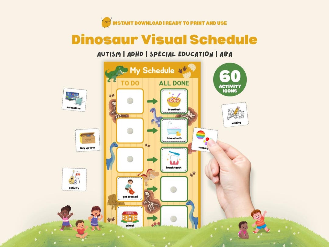 Dinosaur Visual Schedule With Activity Icons - 5 Routine Slots - Autism ...