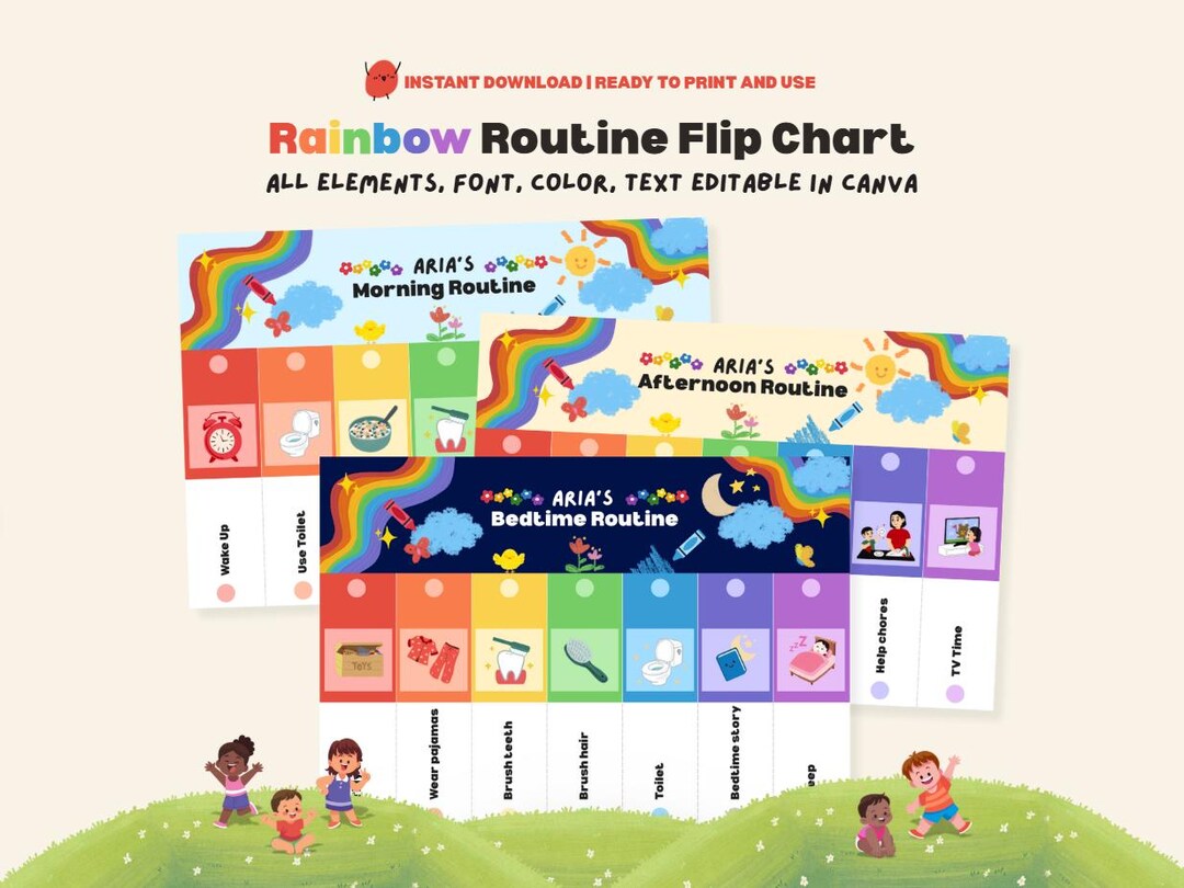 Rainbow Routine Chart Editable Flip Chart Toddler Morning Bedtime ...