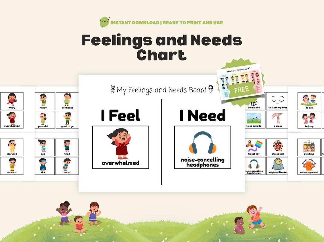 Feelings and Needs Chart Kids I Feel I Need Chart Preschool ...