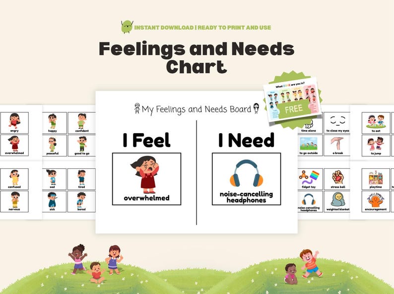 Feelings and Needs Chart Kids I Feel I Need Chart Preschool ...