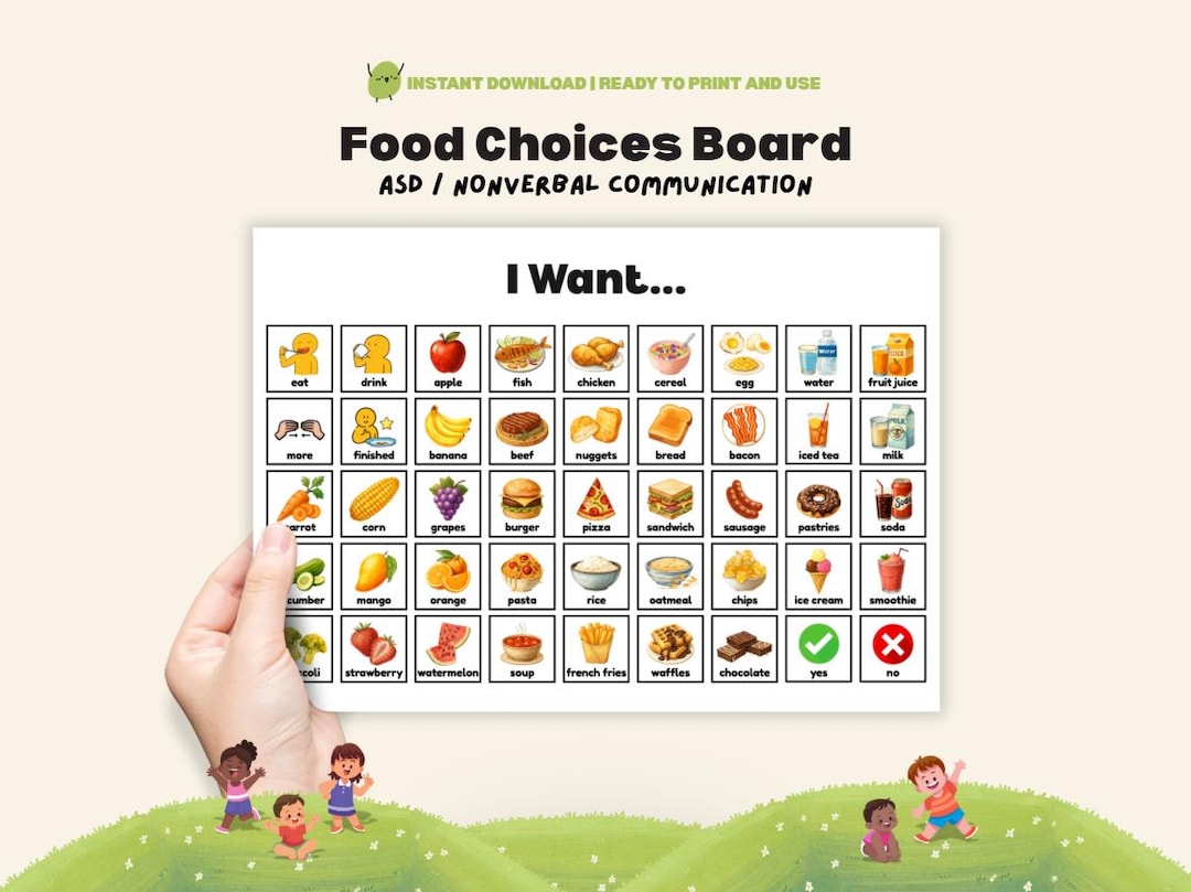 B&W Food Choice Board Autism I Want Pecs Meal Choice Chart ...